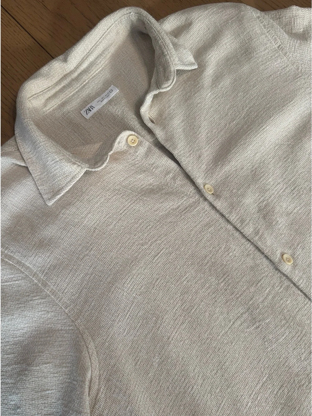 Zara | Shirts | Zara Men Textured Knit Polo Shirt L Cream Short Sleeve ...